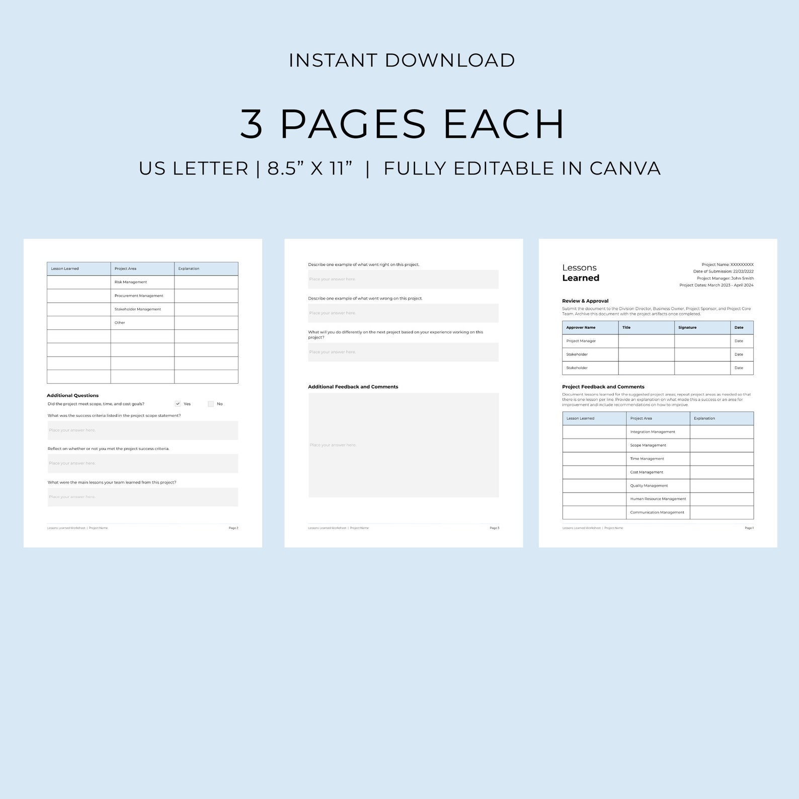 Lessons Learned Register Worksheet for Project Managers, Fillable ...