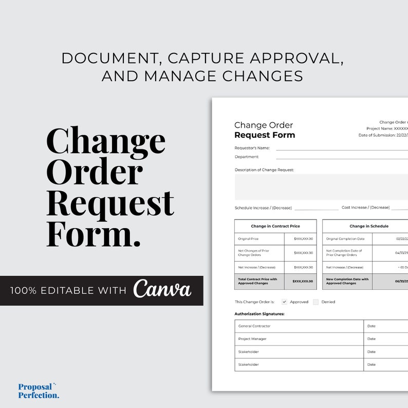 Change Order Form Template for Project Management | Designed in Canva ...