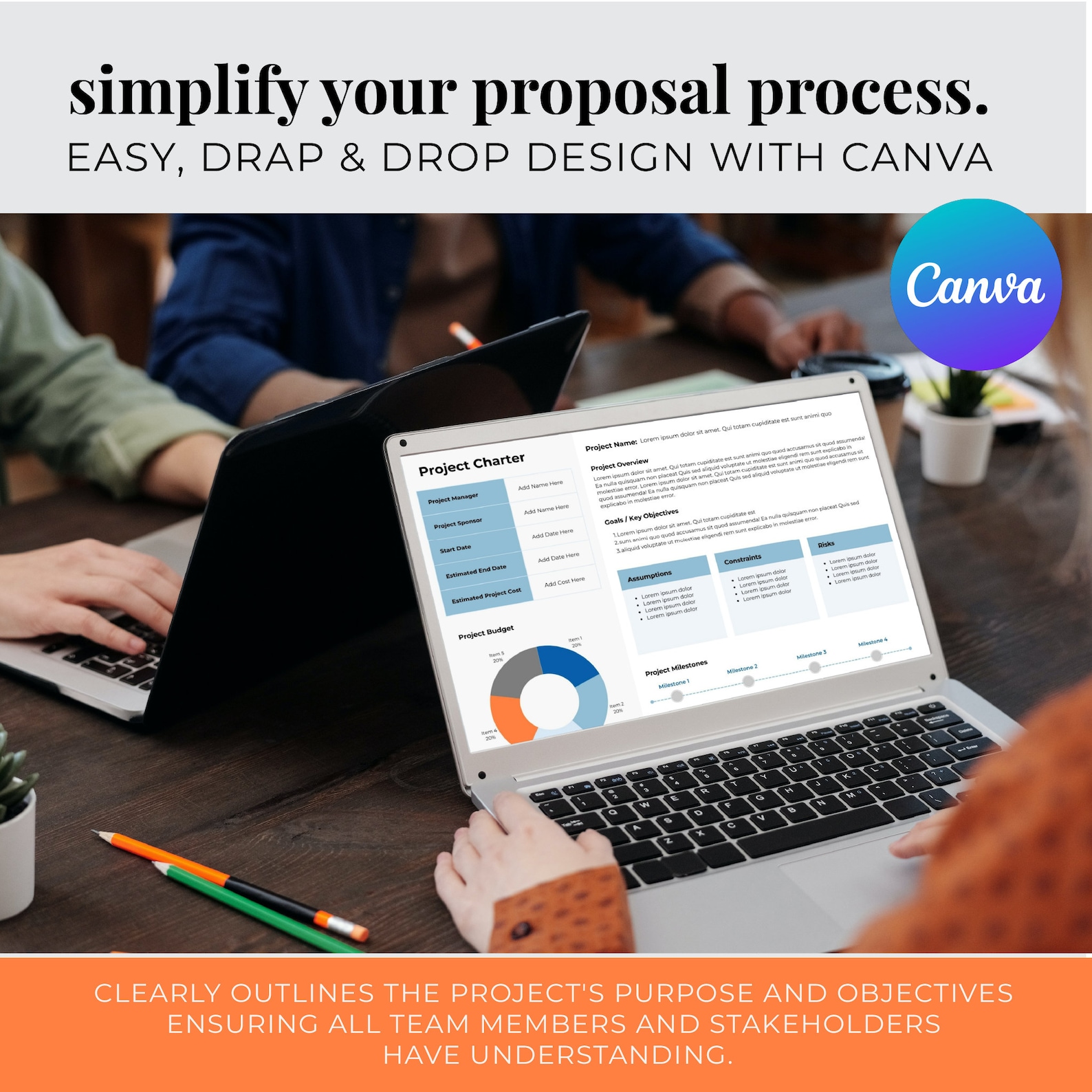 Professional Simple Project Charter Customizable Canva Template ...