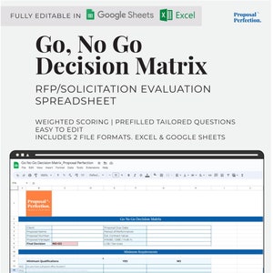 Go No Go Weighted Proposal Decision Matrix for Excel Google Sheets ...