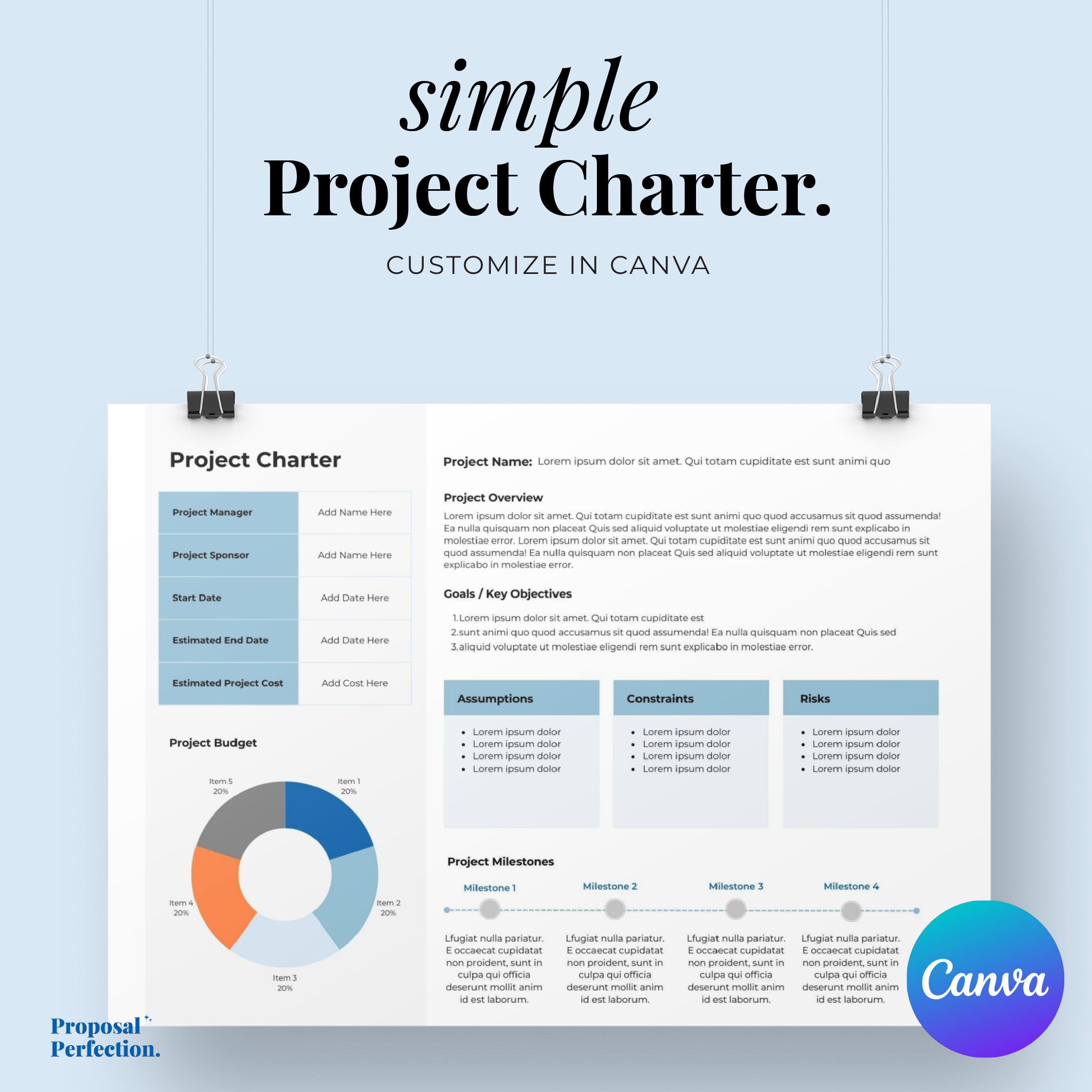 Professional Simple Project Charter Customizable Canva Template ...