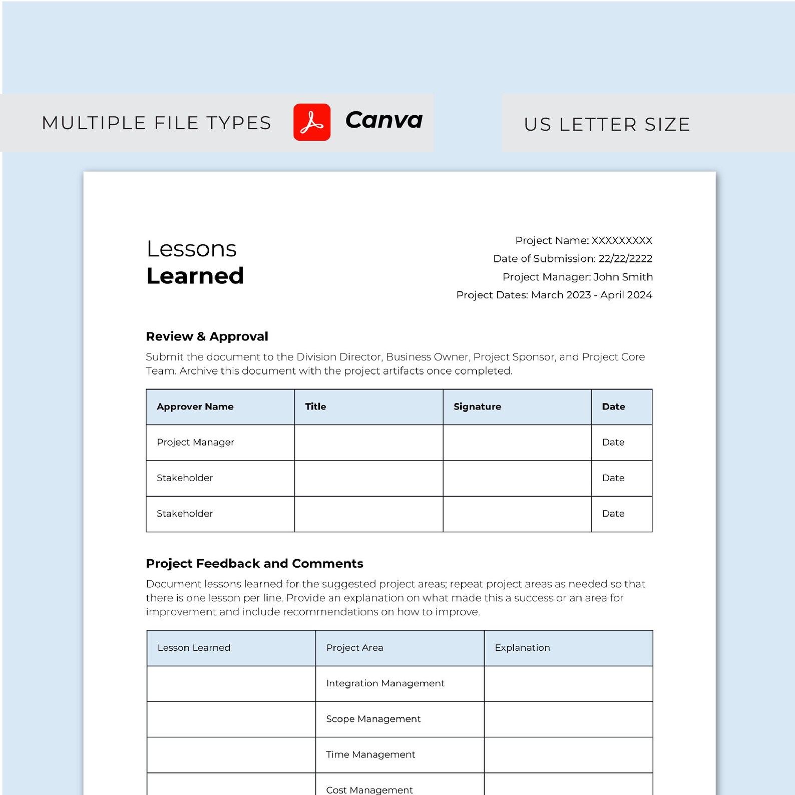 Lessons Learned Register Worksheet for Project Managers, Fillable ...