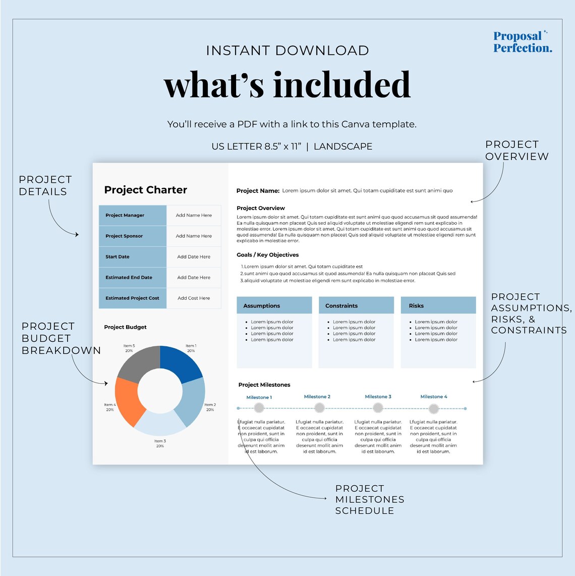 Professional Simple Project Charter Customizable Canva Template ...