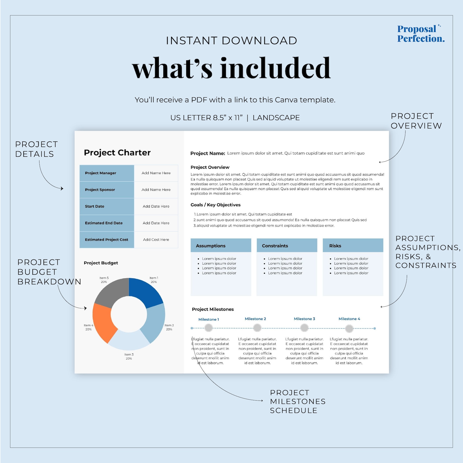 Professional Simple Project Charter Customizable Canva Template ...