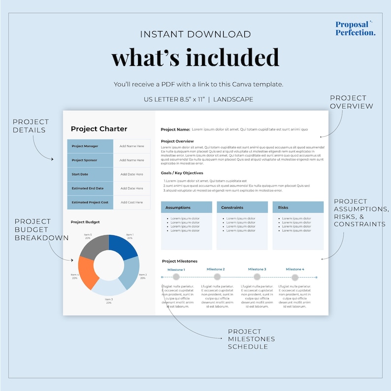 Professional Simple Project Charter Customizable Canva Template ...