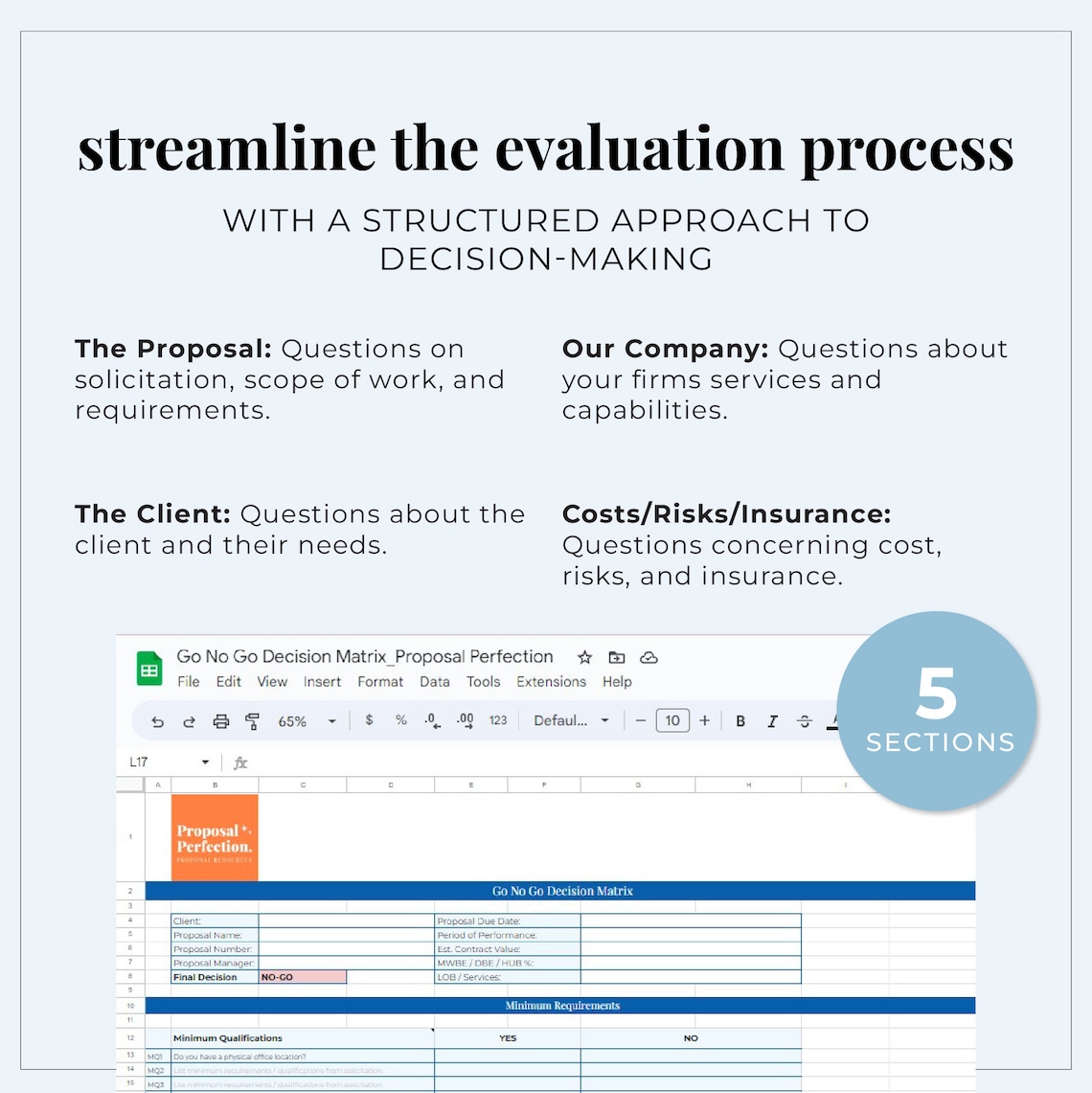 Go No Go Weighted Proposal Decision Matrix for Excel Google Sheets ...