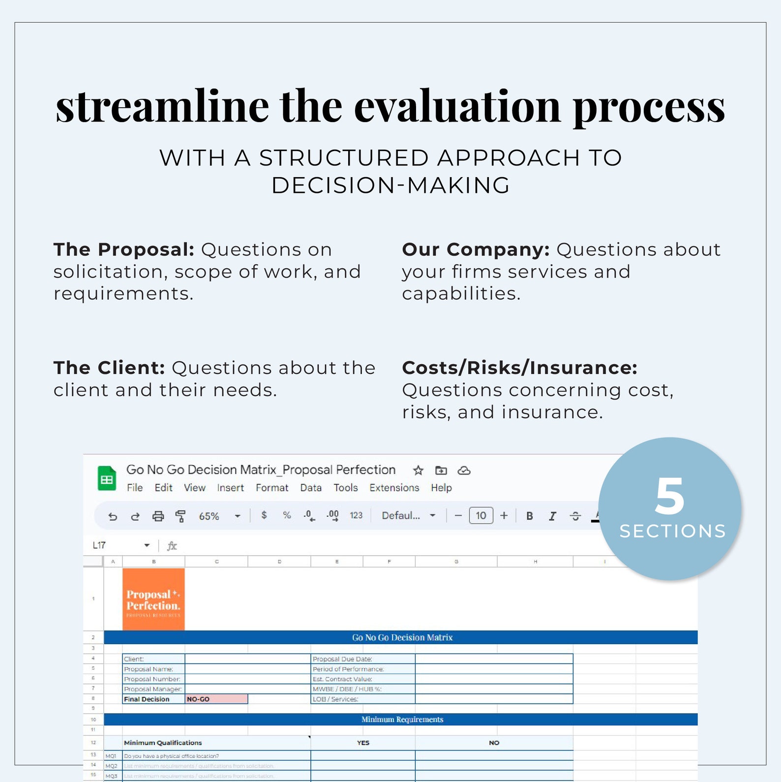 Go No Go Weighted Proposal Decision Matrix for Excel Google Sheets ...