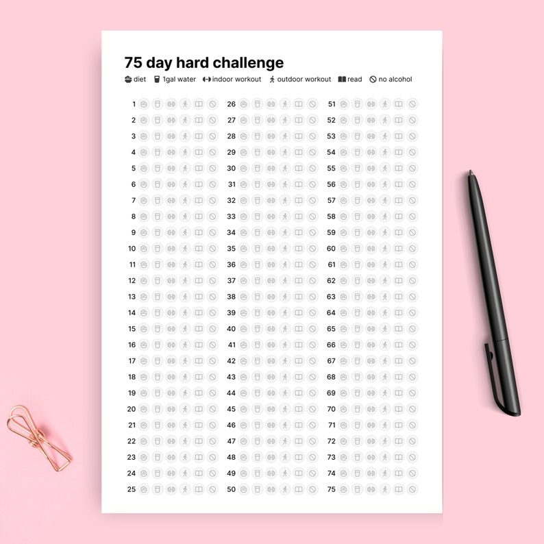 75 Day Hard Challenge Tracker Minimalist Printable Digital PDF - Etsy