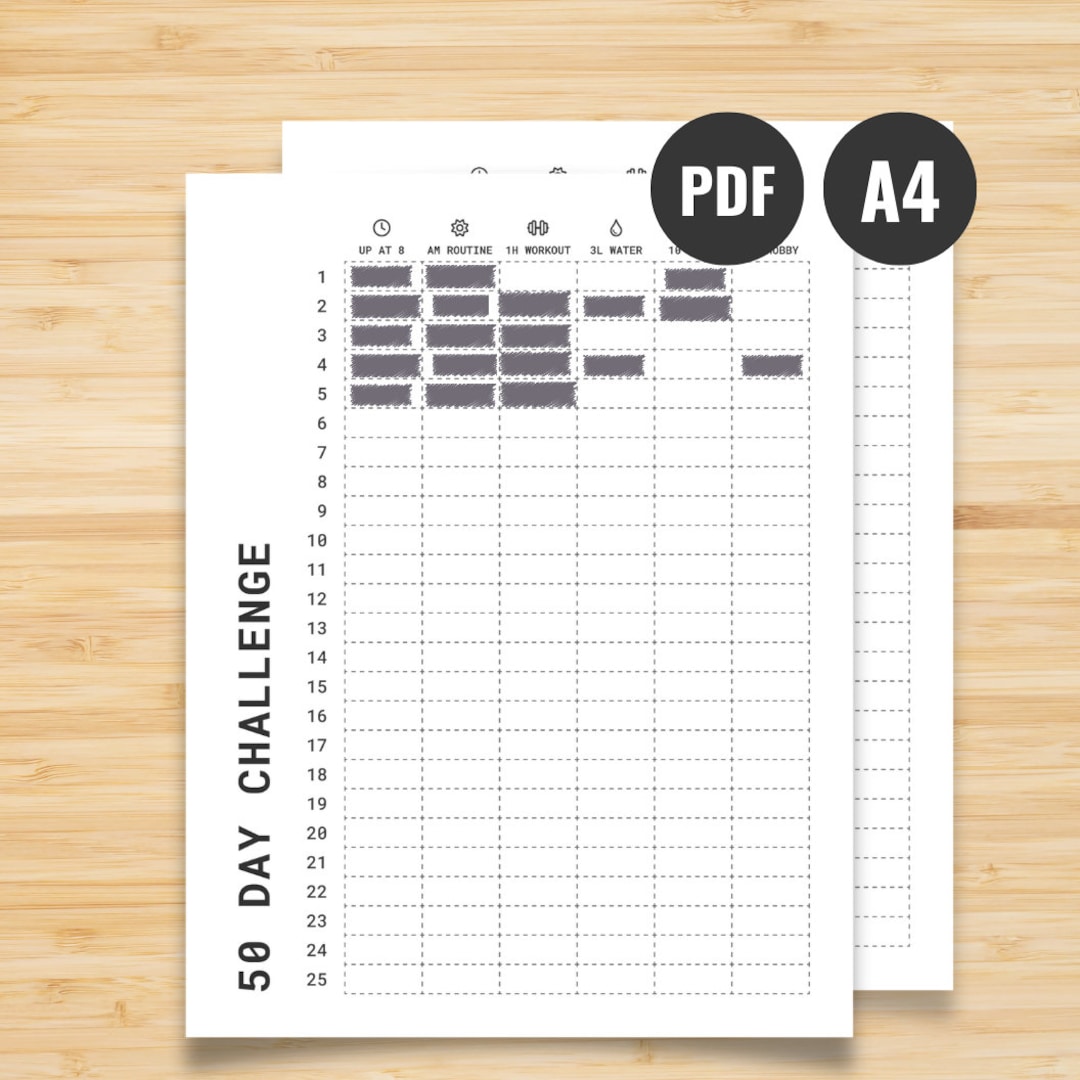 Project 50 Day Challenge Tracker Minimalist Printable Digital PDF - Etsy