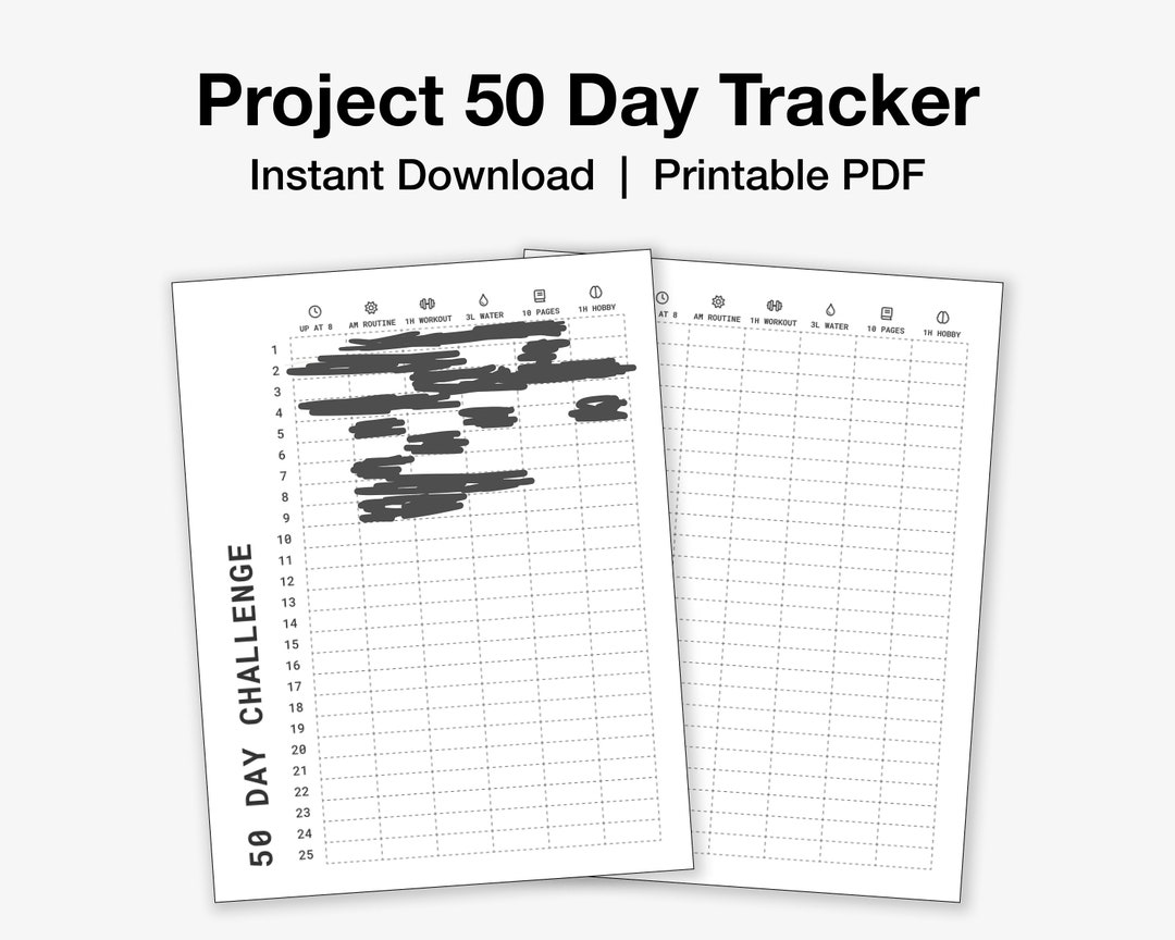 Project 50 Day Challenge Tracker Minimalist Printable Digital - Etsy ...
