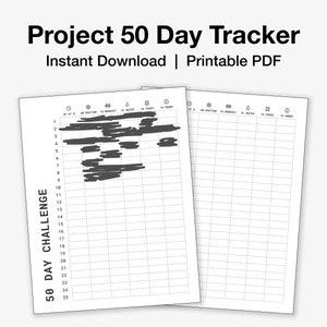 Project 50 Day Challenge Tracker Minimalist Printable Digital PDF - Etsy