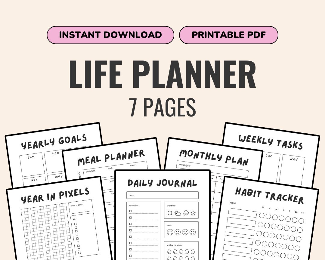 7 PIECE Life Planner Printable Bundle Template - Etsy