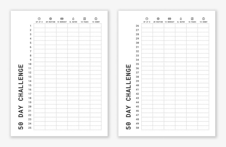 Project 50 Day Challenge Tracker Minimalist Printable Digital PDF - Etsy