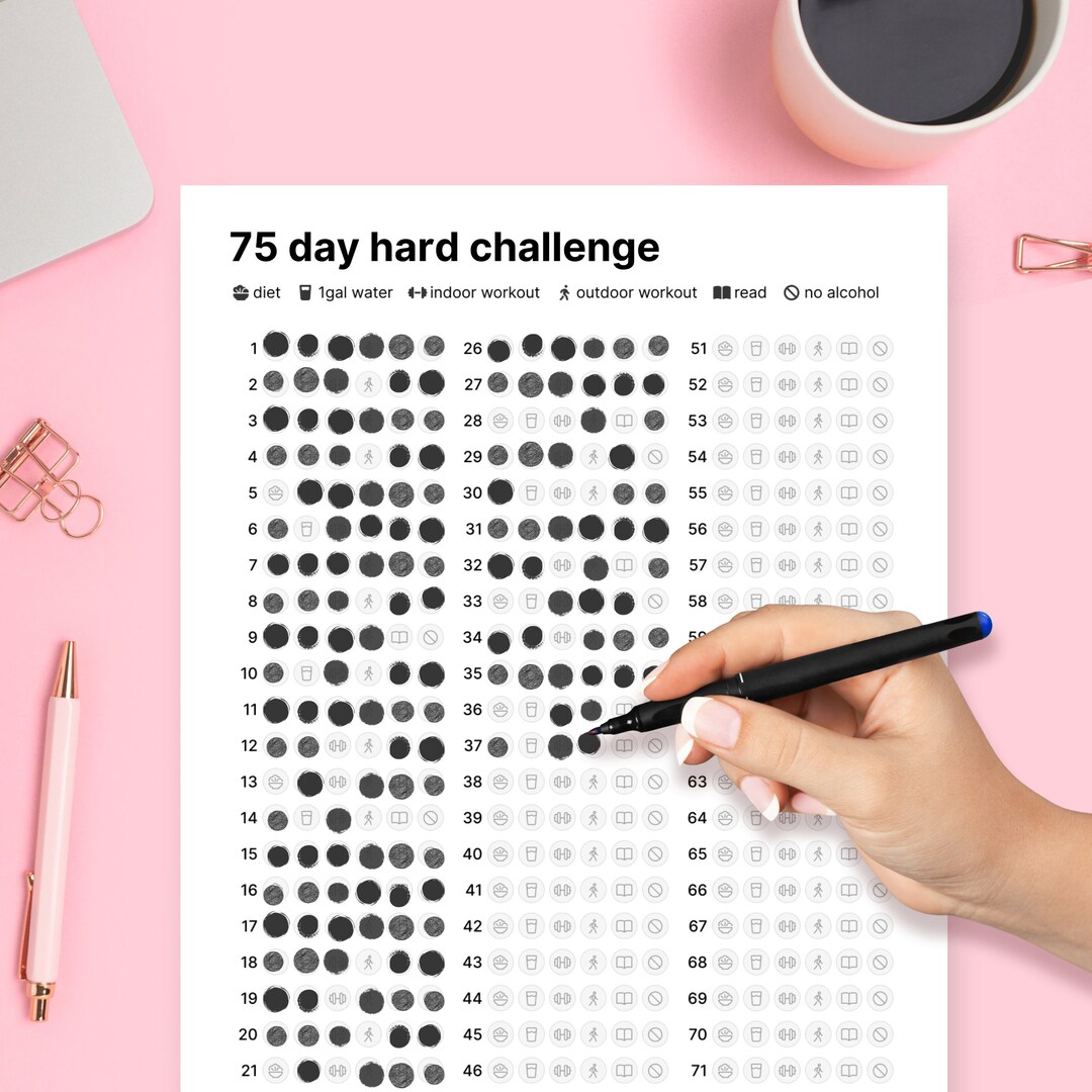75 Day Hard Challenge Tracker Minimalist Printable Digital PDF - Etsy
