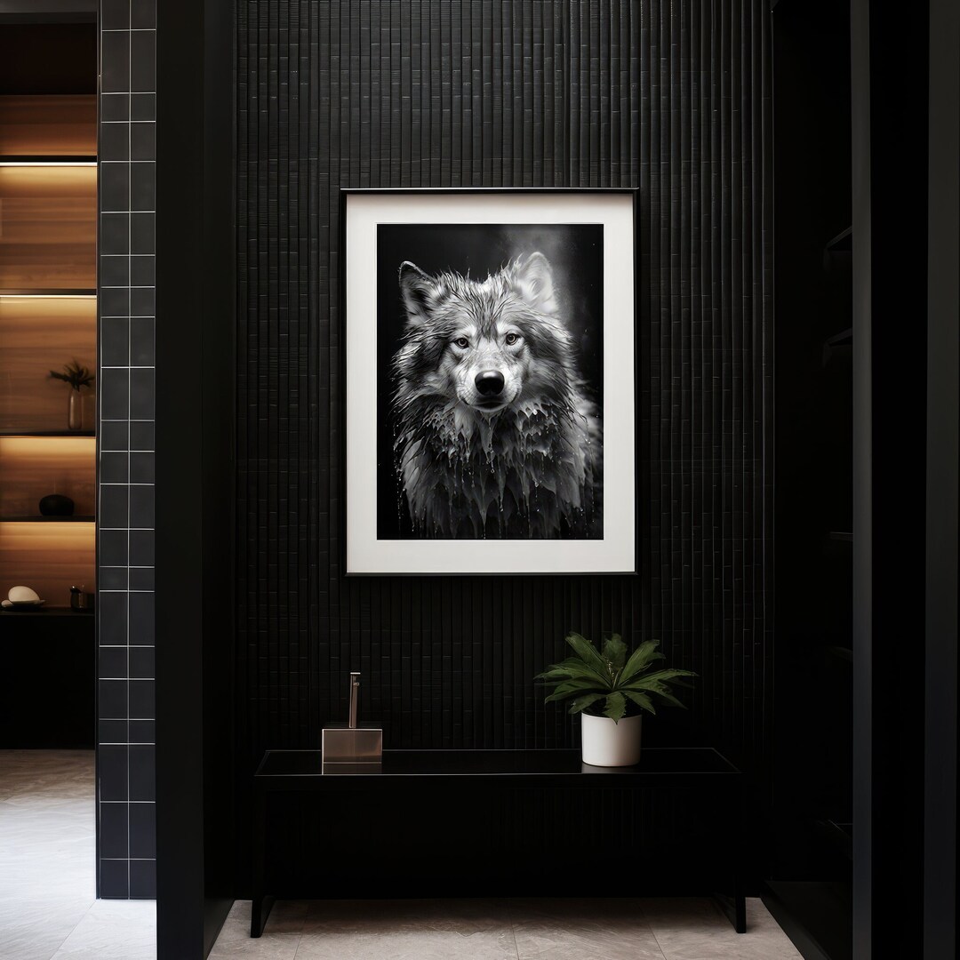 Wolf B&W Cute Portrait in Steamy Shower Tub Physical Wall Art | Wolf ...
