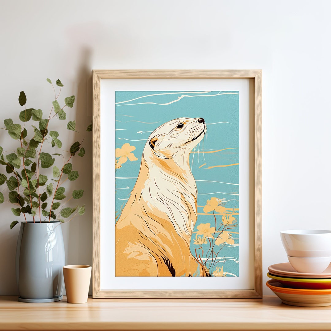 Minimalist Otter Boho Art Print in Bohemian Style | Sea Otter Wall Art ...