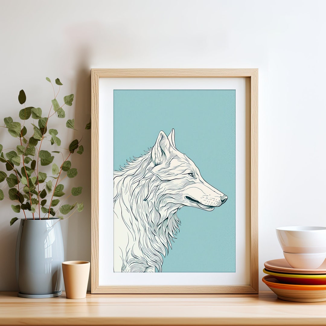 Bohemian Wolf Head Portrait Boho Line Art | Wolf Wall Art Animal Print ...