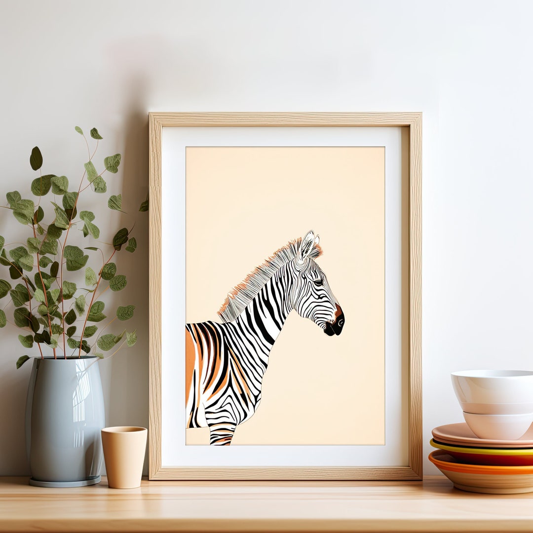 Bohemian Zebra Line Art Illustration | Zebra Wall Art Animal Print for ...