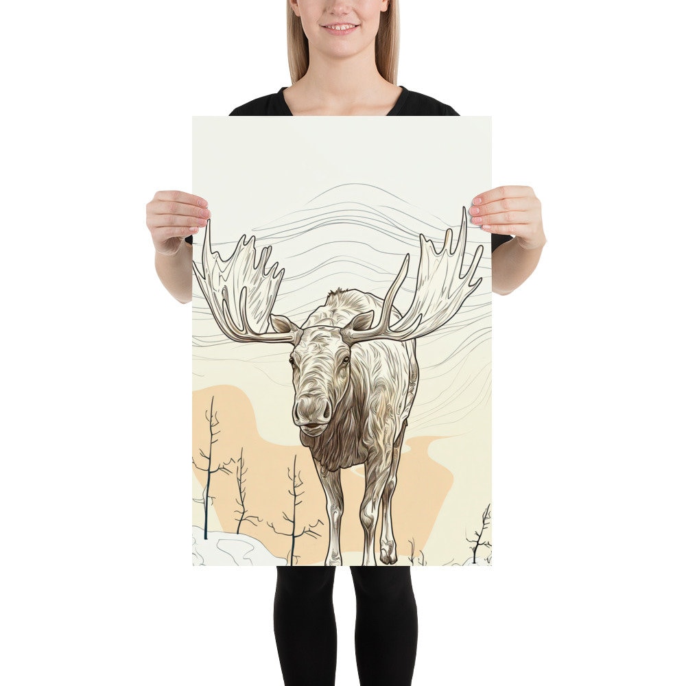 Vintage Moose Painting Featuring Large Moose Antlers Moose Wall Art ...