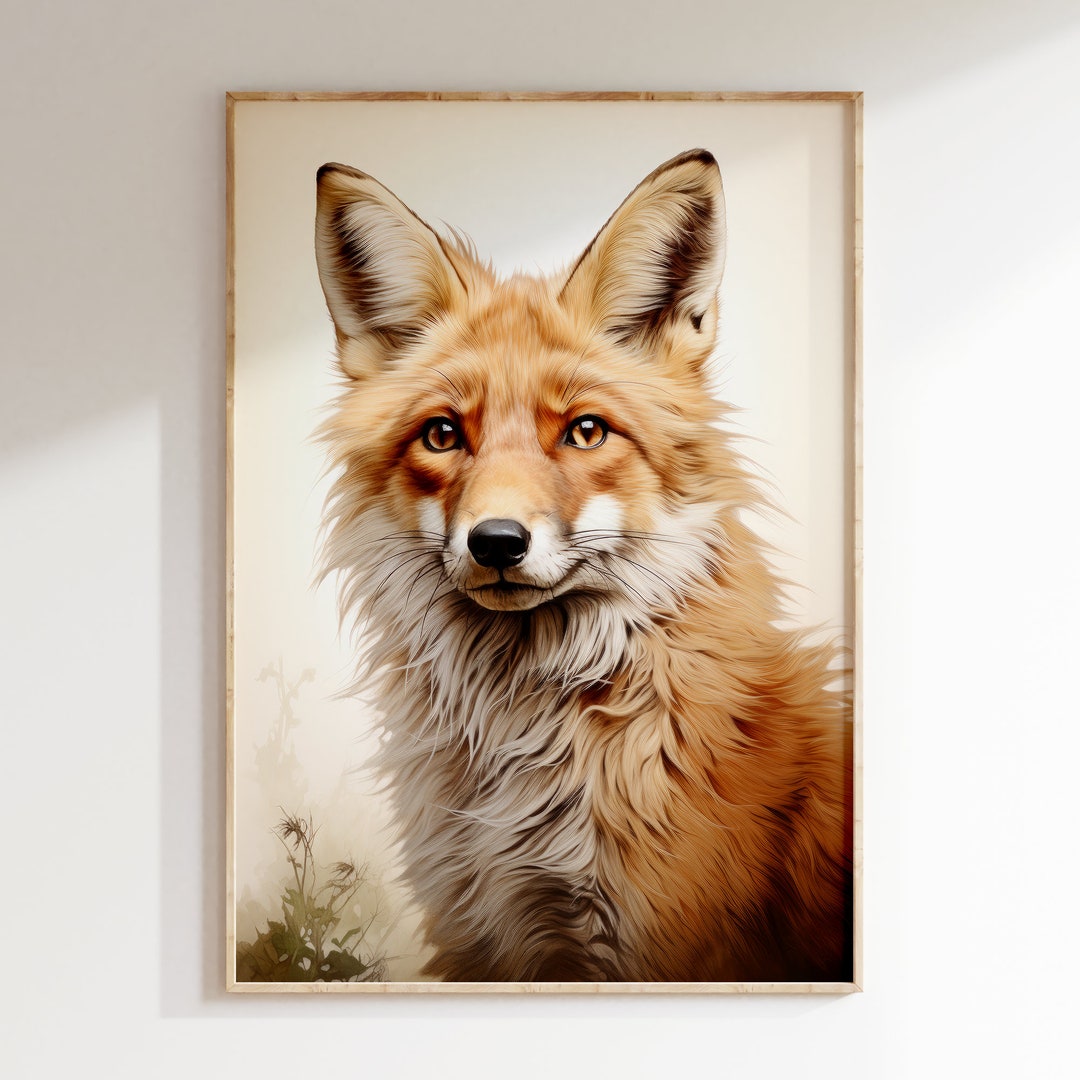 Regal Male Fox Portrait Vintage Color Art Print | Mid Century Modern ...