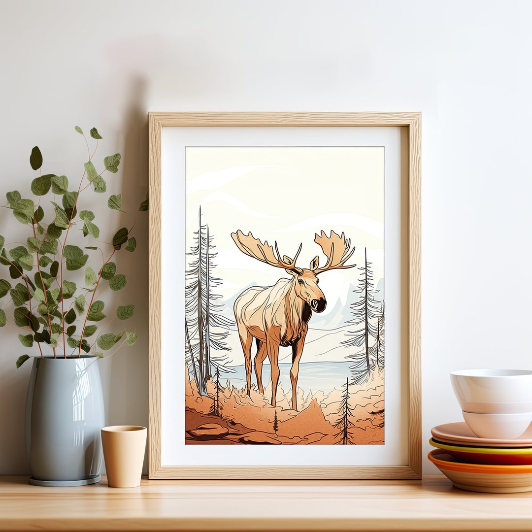 Elch Line Art Malerei - Etsy.de