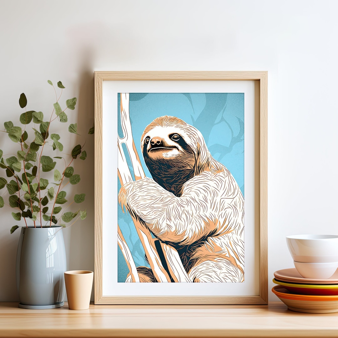 Bohemian Sloth Line Art Illustration | Sloth Wall Art Animal Print for ...