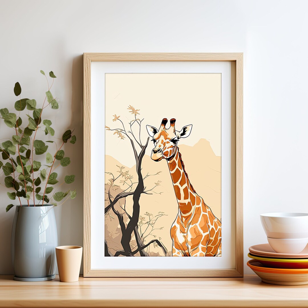 Giraffe Bohemian Line Illustration Zoo Animal Wall Art Poster | Boho ...