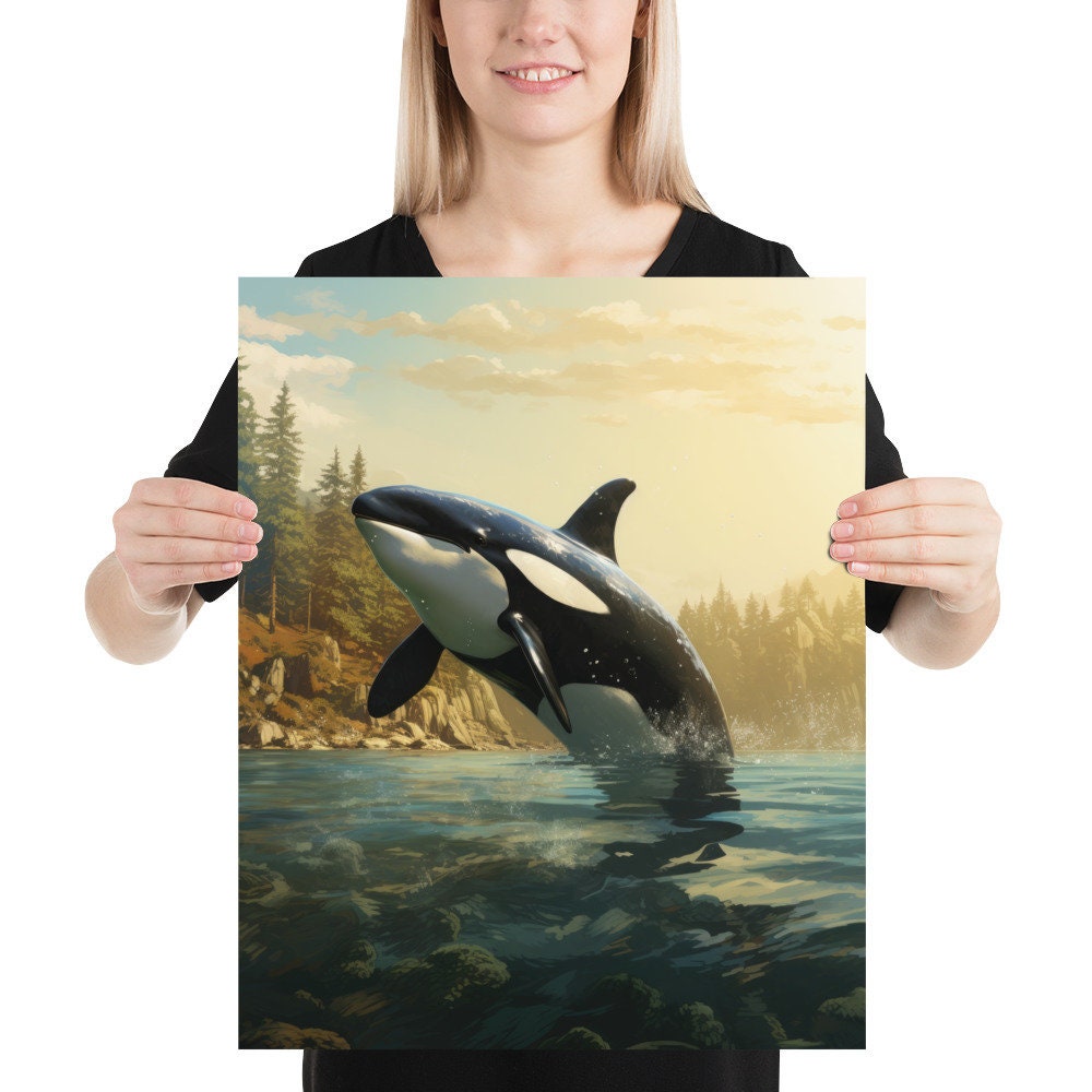 Killer Whale Breaches Ocean Surface Portrait Vintage Color Art - Etsy