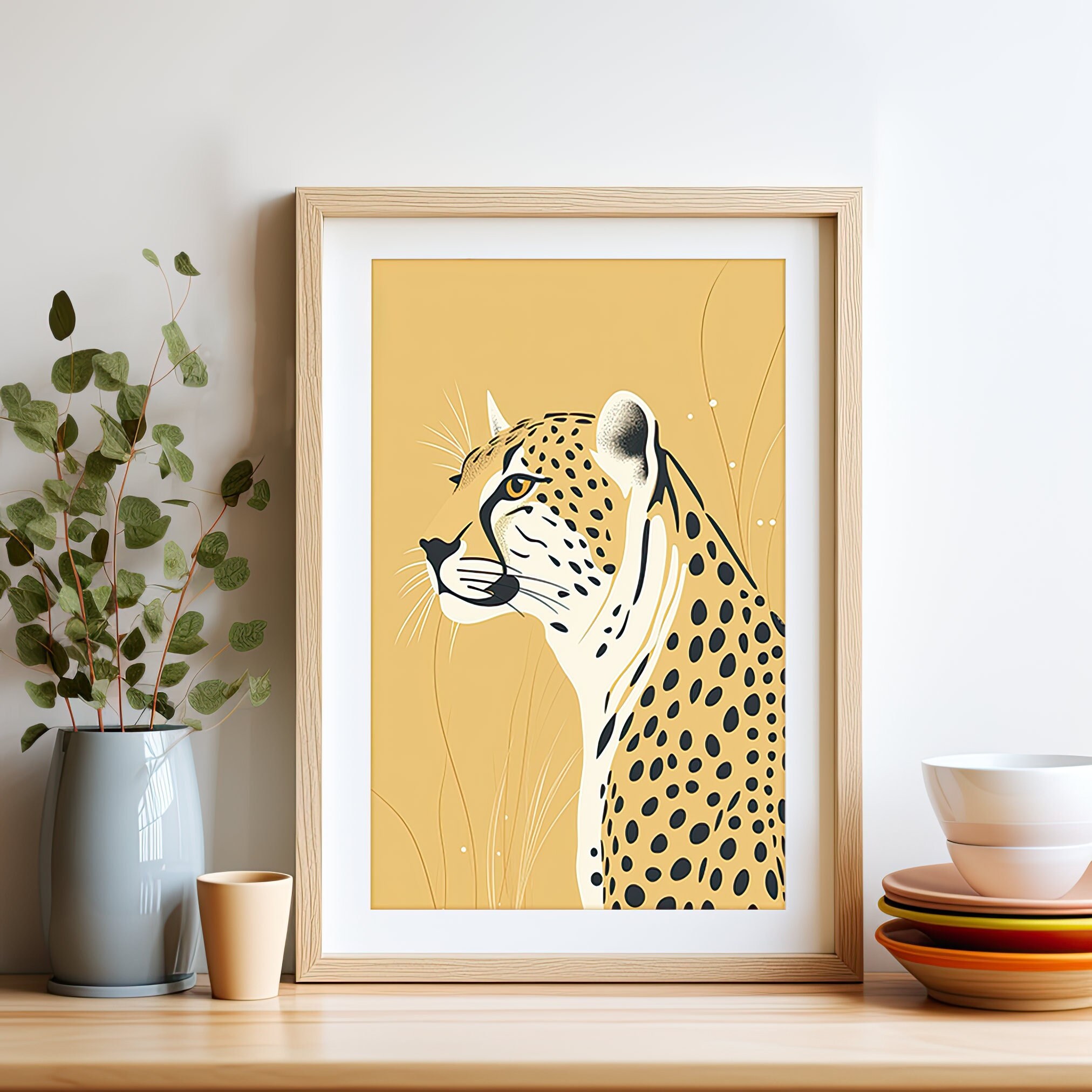 Cheetah Boho Chic Artwork Illustration Safari Animal Art - Etsy