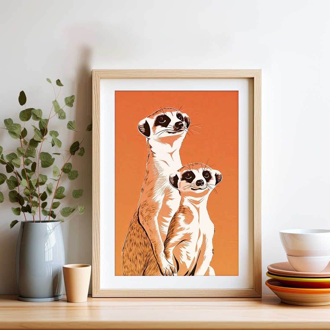 Meerkat Linocut Style Art Print | Meerkat Wall Art Animal Print for ...