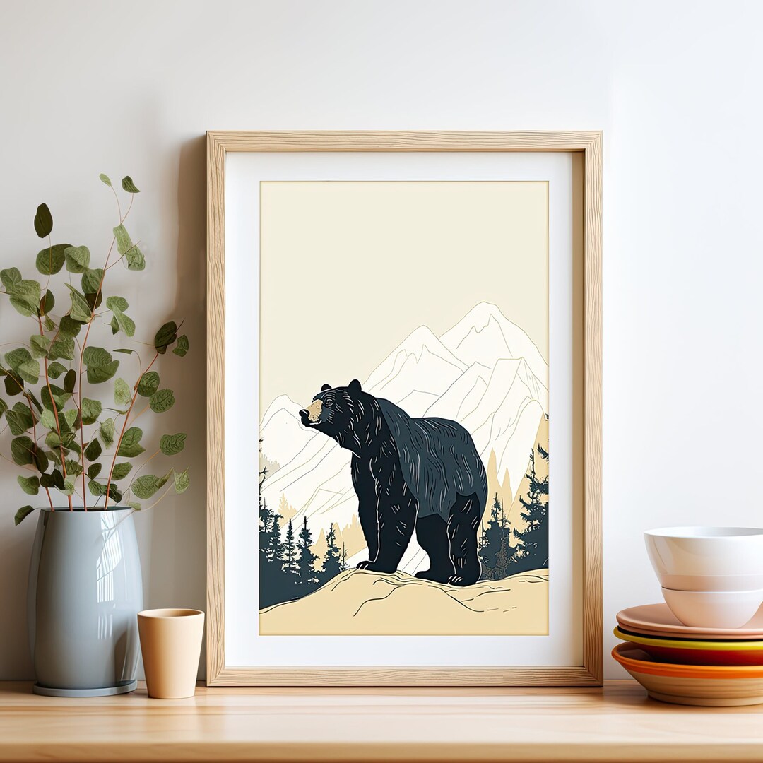 Schwarzer Bär Boho Chic Dekor Zoo Tier Kunst Poster Boho Animal Print ...