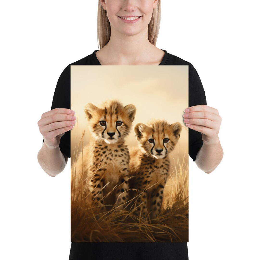12 X 18 | Golden Cheetah Cubs at Sunset Portrait Vintage Color Art ...