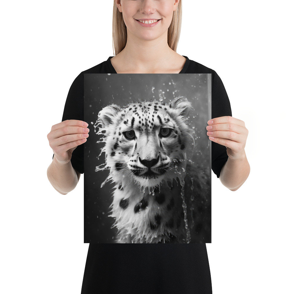 Snow Leopard Black and White Portrait in Steamy Shower Tub - Etsy