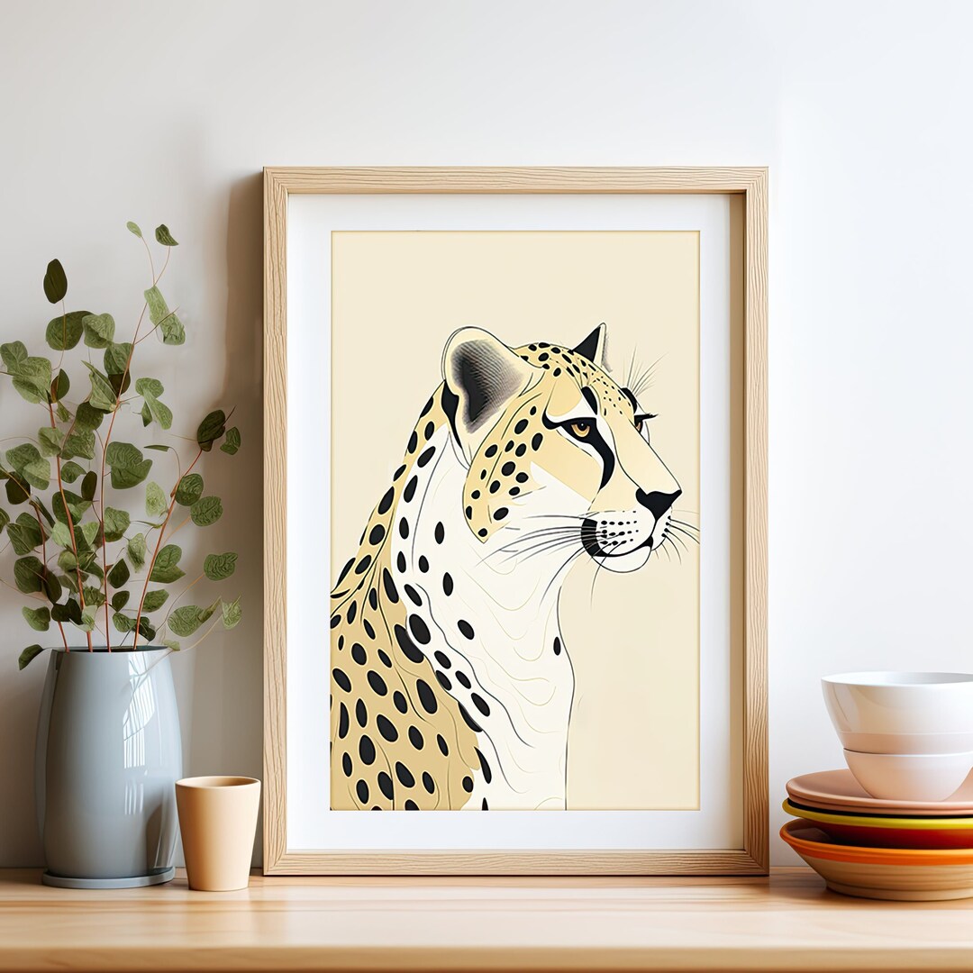 Cheetah Boho Illustration Jungle Animal Art Poster | Boho Wall Animal ...