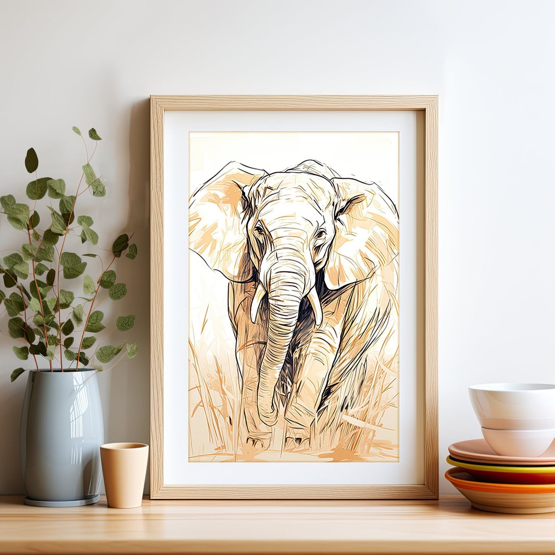 Elephant Bohemian Marker Illustration Safari Jungle Animal Art Poster ...