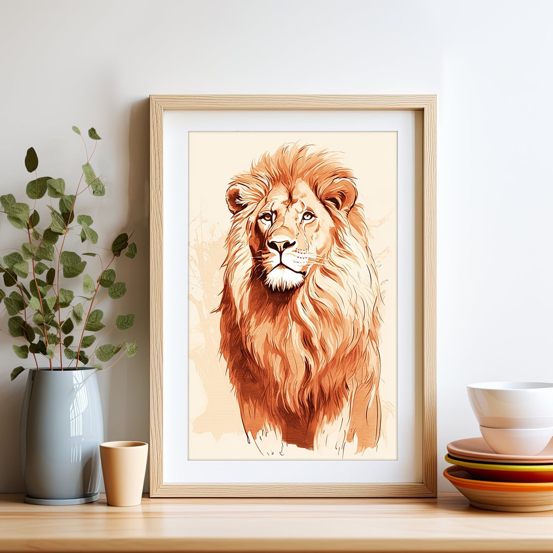 Male Lion Boho Illustration Zoo Animal Art Poster | Boho Jungle Safari ...