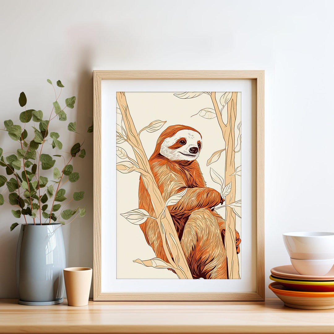 Minimalist Sloth Boho Art Print | Sloth Wall Art Animal Print for Home ...