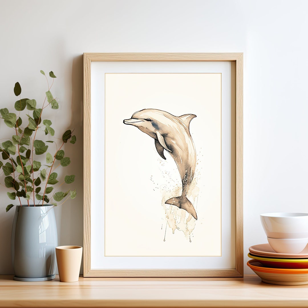 Dolphin Bohemian Line Art Illustration Marine Animal Art | Boho Animal ...