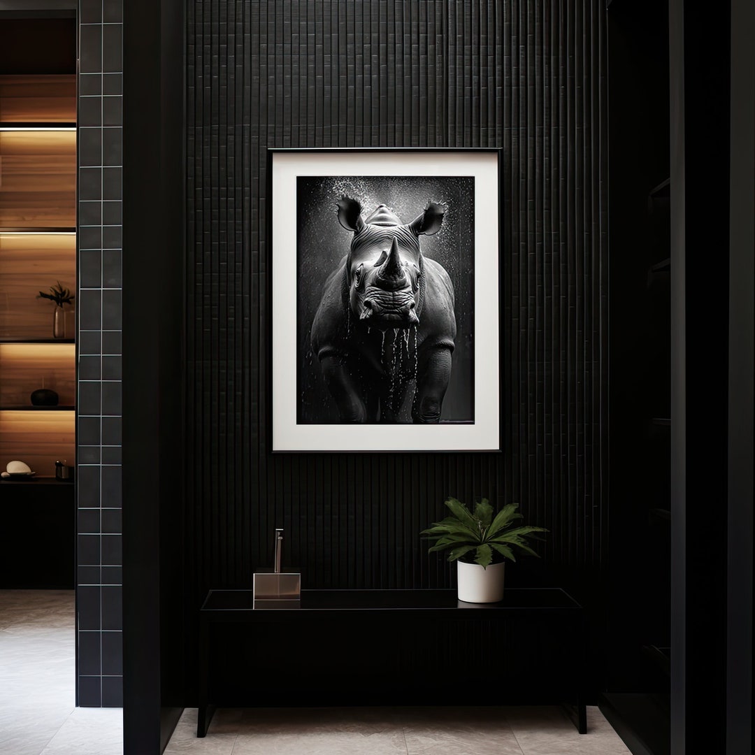 Rhino B&W Cute Portrait in Steamy Shower Tub Wall Art Rhino Photo Rhino ...