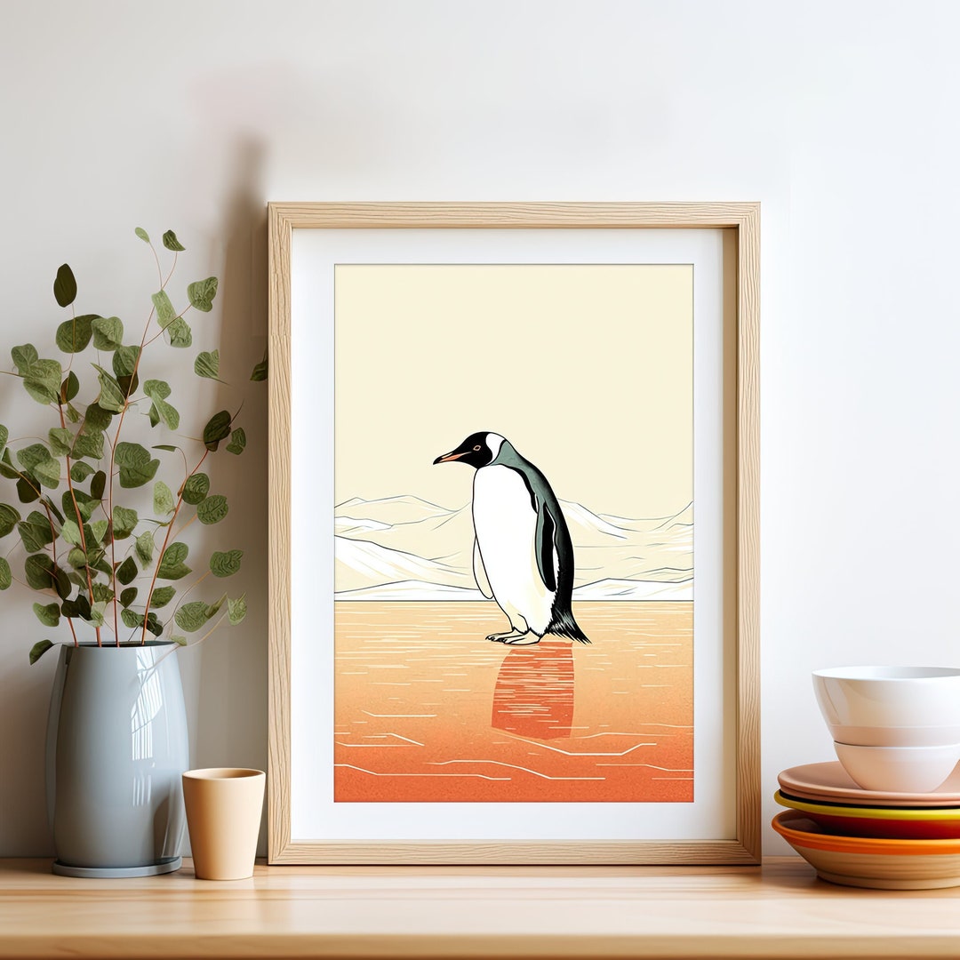 Penguins Line Art Bohemian Illustration | Penguins - Etsy