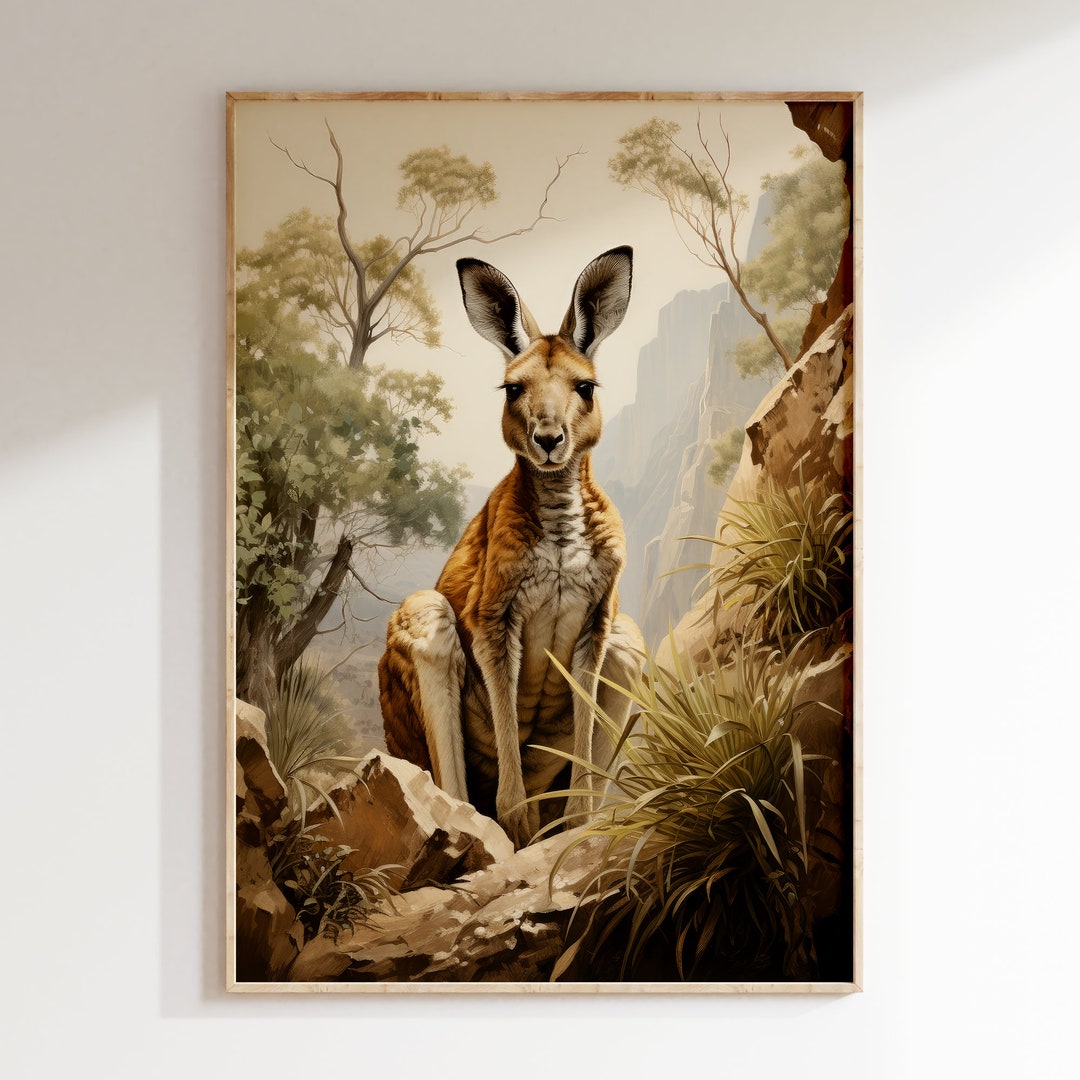 Kangaroo Gateway to Outback Portrait Vintage Color Art Print Mid ...