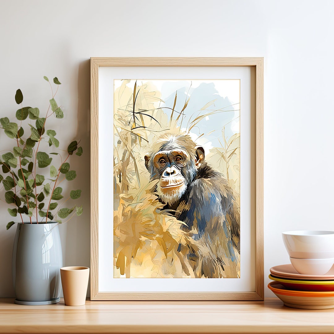 Chimpanzee Boho Chic Art Print Zoo Safari Animal Wall Art Poster | Boho ...
