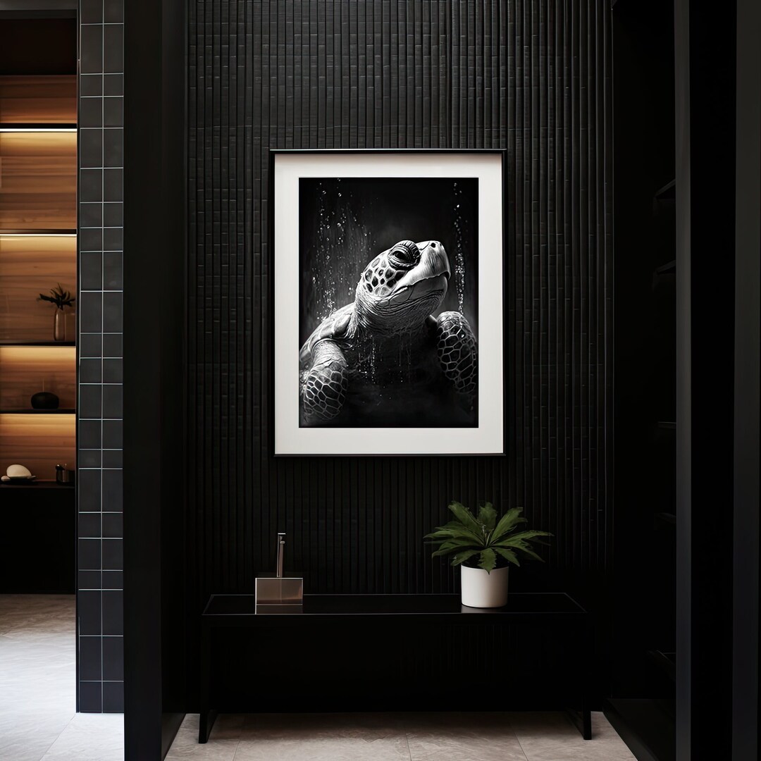 Sea Turtle B&W Cute Portrait in Steamy Shower Tub Wall Art Sea Turtle ...