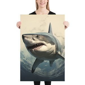 Great White Shark's Deep Underwater Spiral Vintage Color Art Print ...