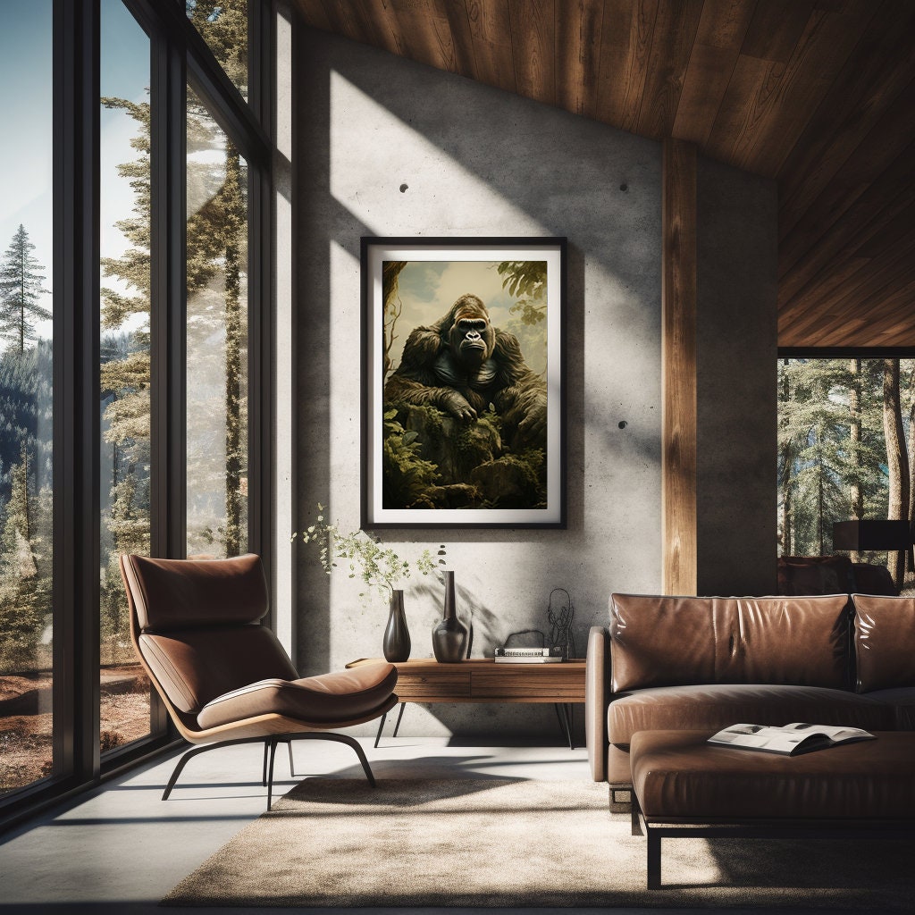 Gorilla King of Jungle Vintage Color Art Print Mid Century Modern Style ...