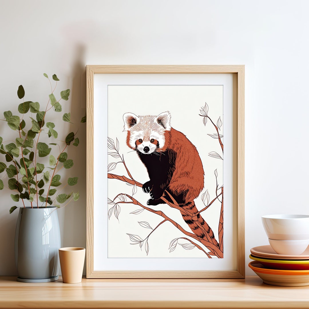 Bohemian Red Panda Line Art Illustration Art Print | Red Panda Wall Art ...