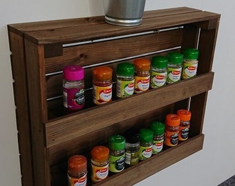 2 Tier Handmade Wooden Spice Rack Organiser Rustic Herb Rack Kitchen ...