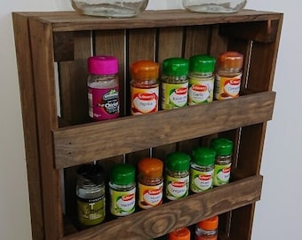 2 Tier Handmade Wooden Spice Rack Organiser Rustic Herb Rack Kitchen ...
