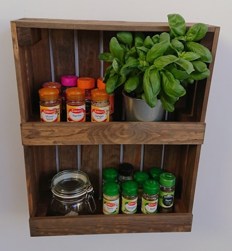 2 Tier Handmade Wooden Spice Rack Organiser Rustic Herb Rack Kitchen ...