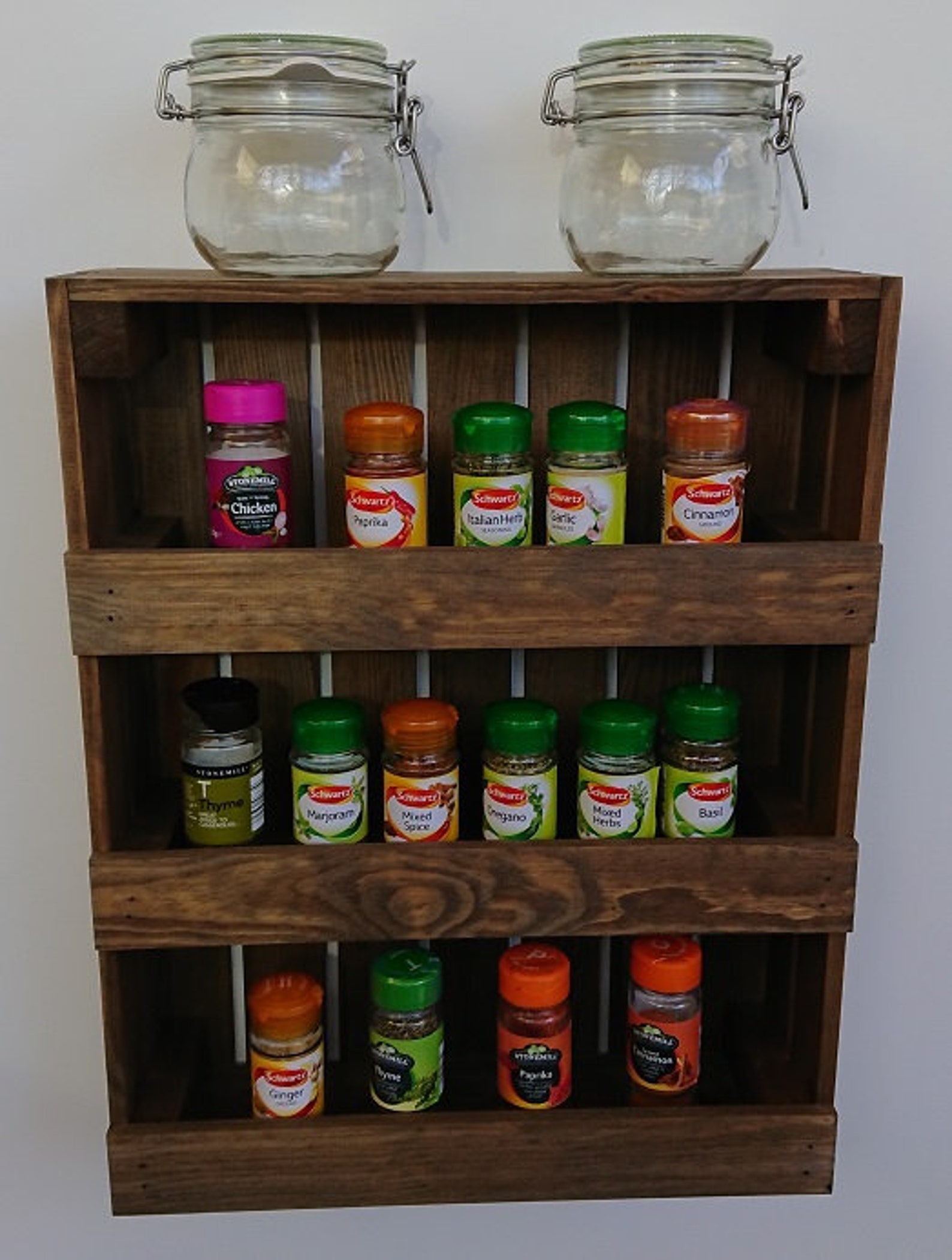 3 Tier Handmade Wooden Spice Rack Organiser Rustic Herb Rack Kitchen ...